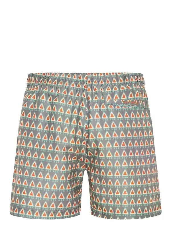 BENIBECA Baloch Geometric-print Drawstring-waist Swim Shorts - Grey