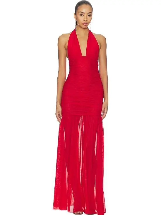 SEROYA Teghan Mesh Dress In . Also - Red