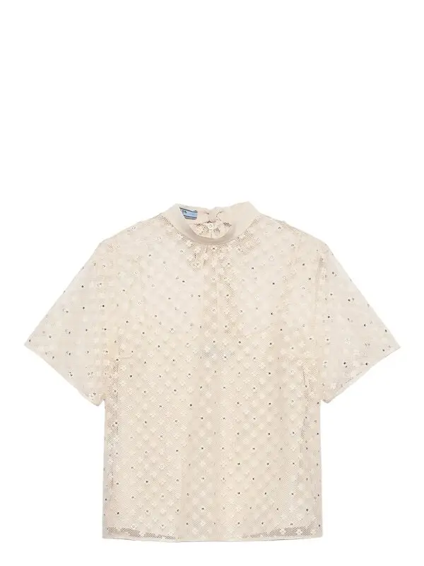 Prada Embroidered Lace Top - Natural