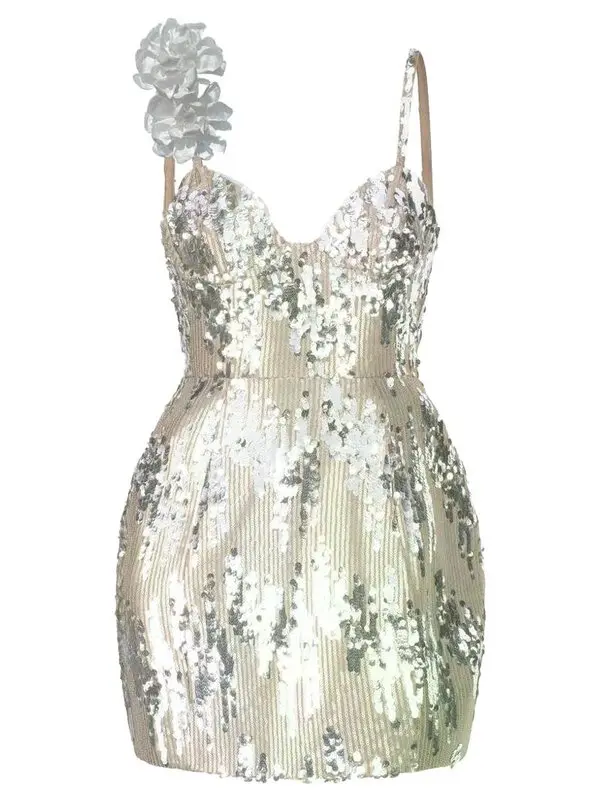 ATOIR Sequin-embellished Floral-appliqué Mini Dress - Silver