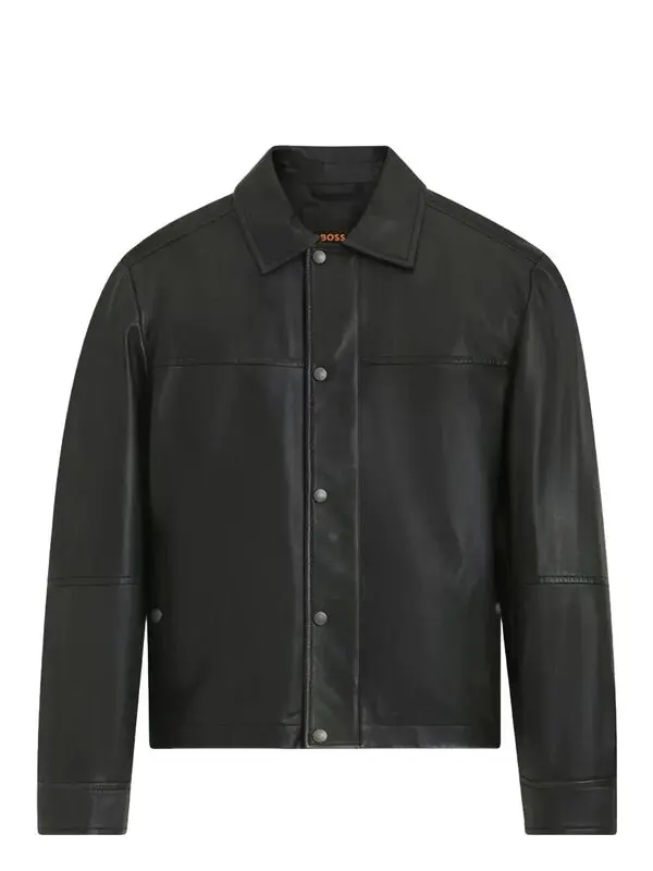 BOSS Leather Press-stud Jacket - Black