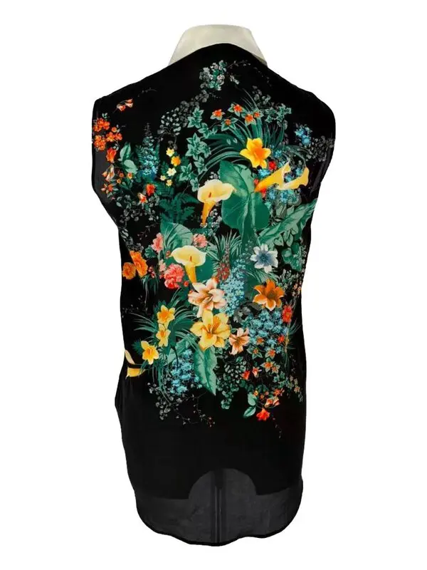 Sandro Floral-print Lace-panel Blouse - Black