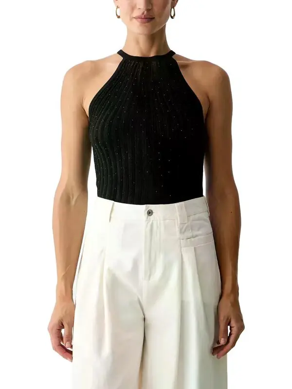 Guess Rhinestone-embellished Ribbed Top - Black