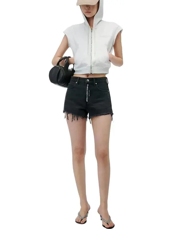 Alexander Wang Crystal-embellished Cap-sleeve Hoodie - Grey