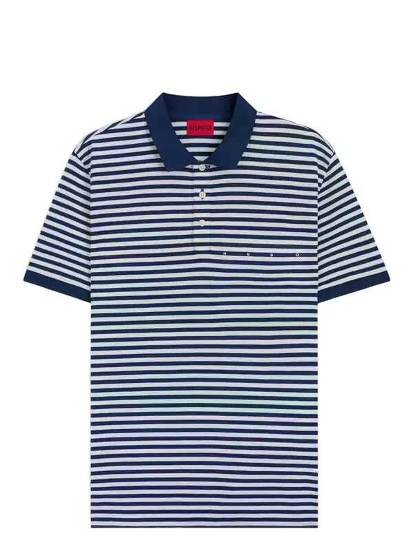 Hugo Cotton-piqué Polo Shirt With Horizontal Stripe - Blue