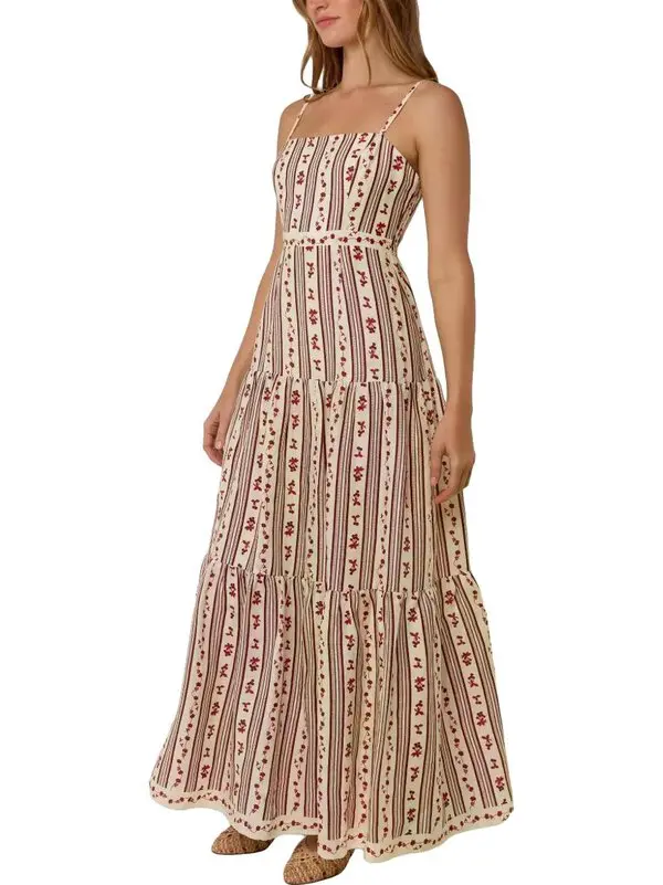 PALM. NOOSA Celine Floral-print Tiered Maxi Dress - Neutrals