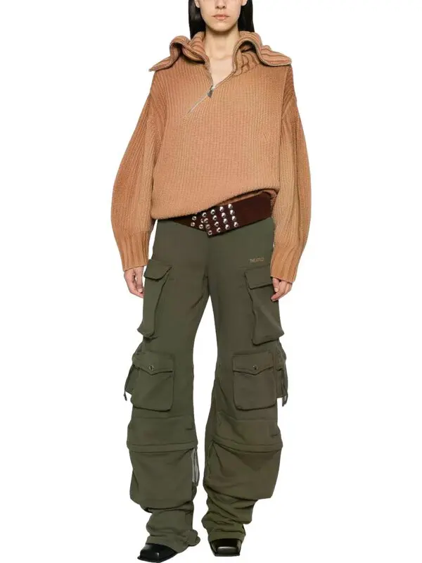 Attico Ribbed Zip-up Collar Knit - Neutrals