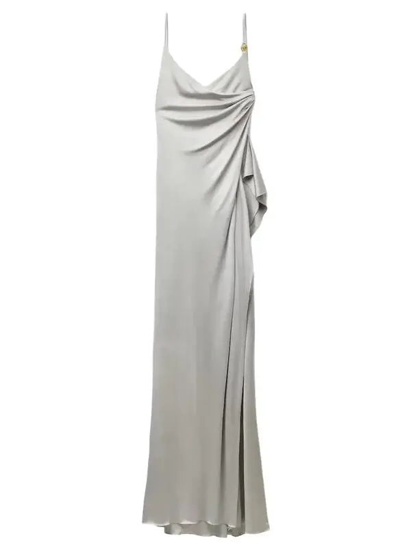 Versace Medusa-plaque Draped Gown - Grey