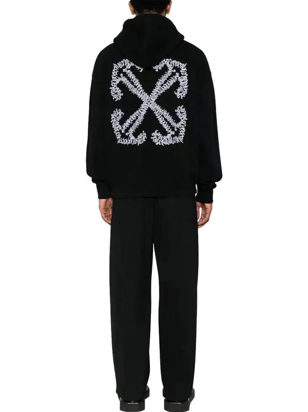 Off-White Logo-embroidered Organic-cotton Hoodie - Black