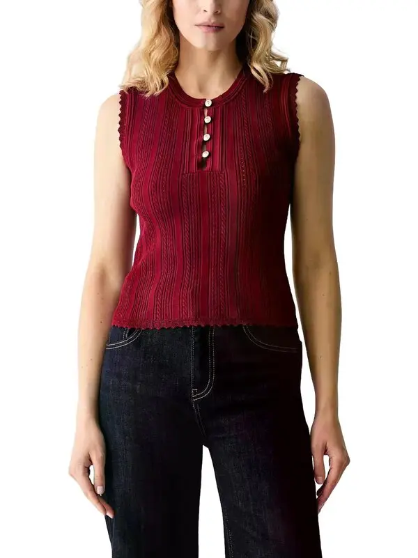 Guess Cable-knit Scalloped-edge Top - Red