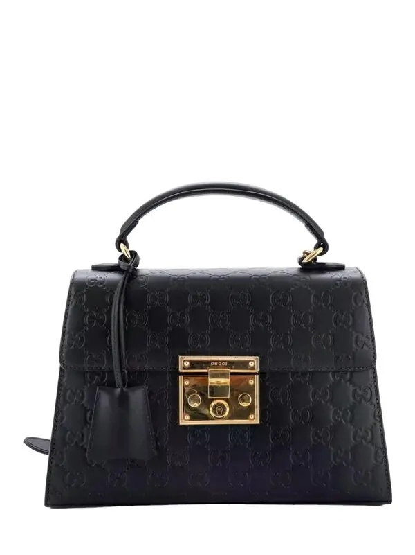 Gucci Padlock Top Handle Bag In Gg Embossed Leather - Black