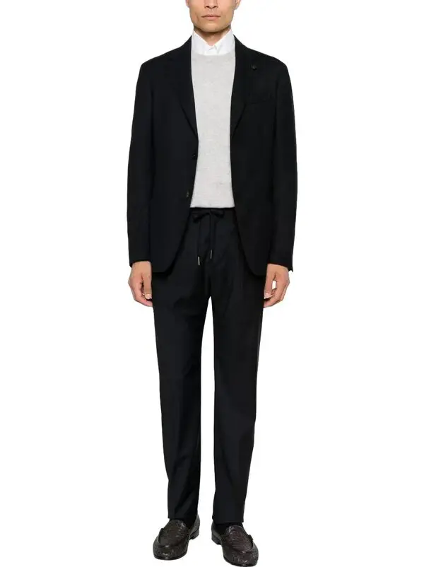 Tagliatore Dark Drawstring-waistband Pleated Trousers - Blue