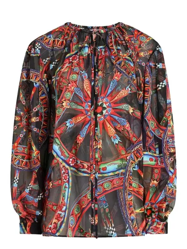Dolce & Gabbana Carretto-print Devoré Twill Top - Black