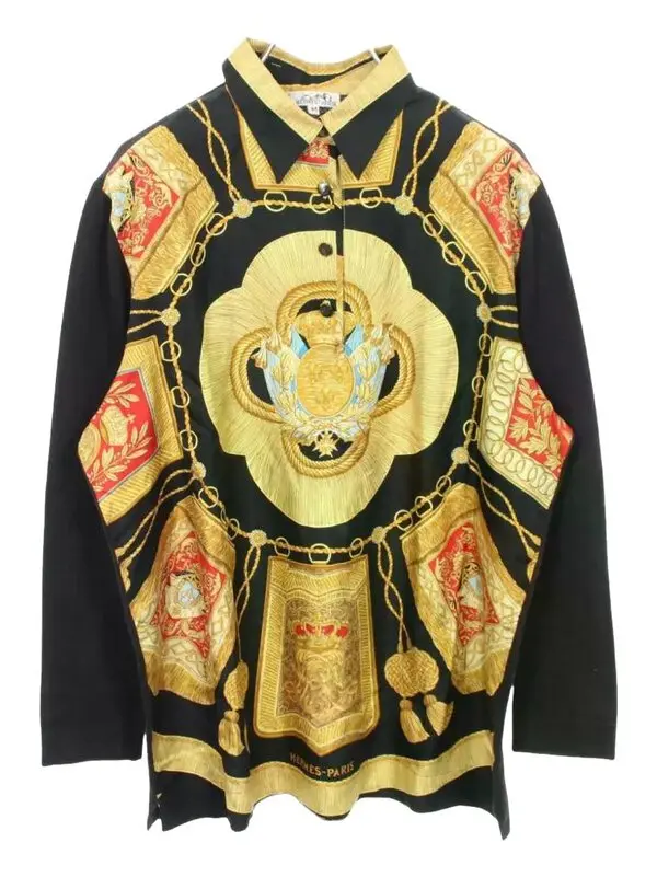Hermès 2000s Silk-panel Long-sleeve Polo Shirt - Black