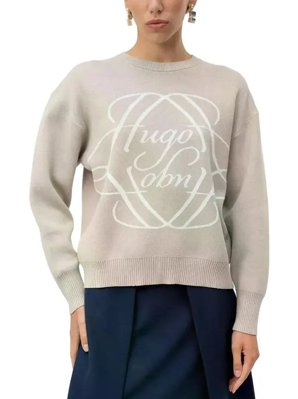 Hugo Logo-intarsia Crew-neck Sweater - Neutrals