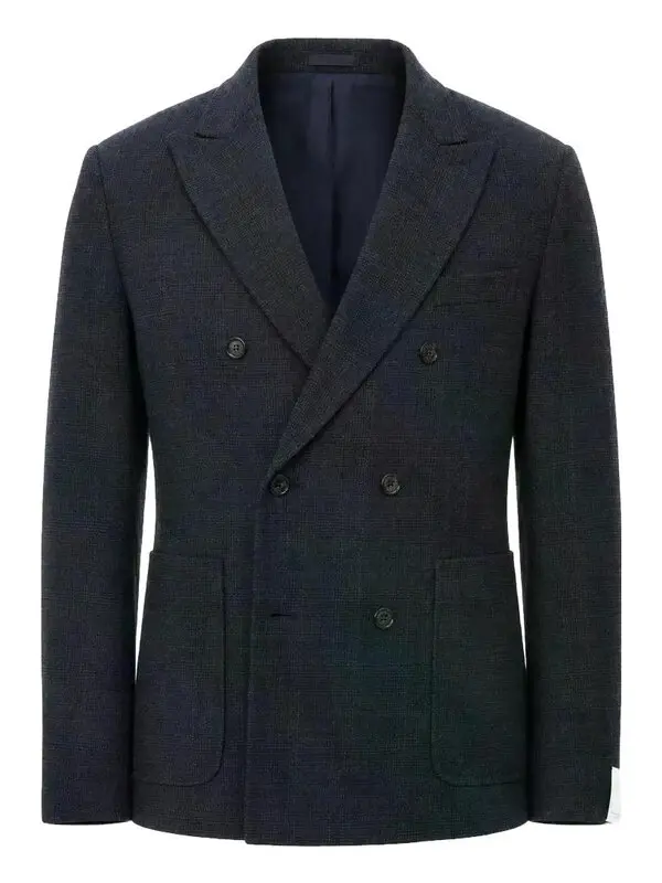 PAOLO PECORA Checked Double-breasted Blazer - Blue