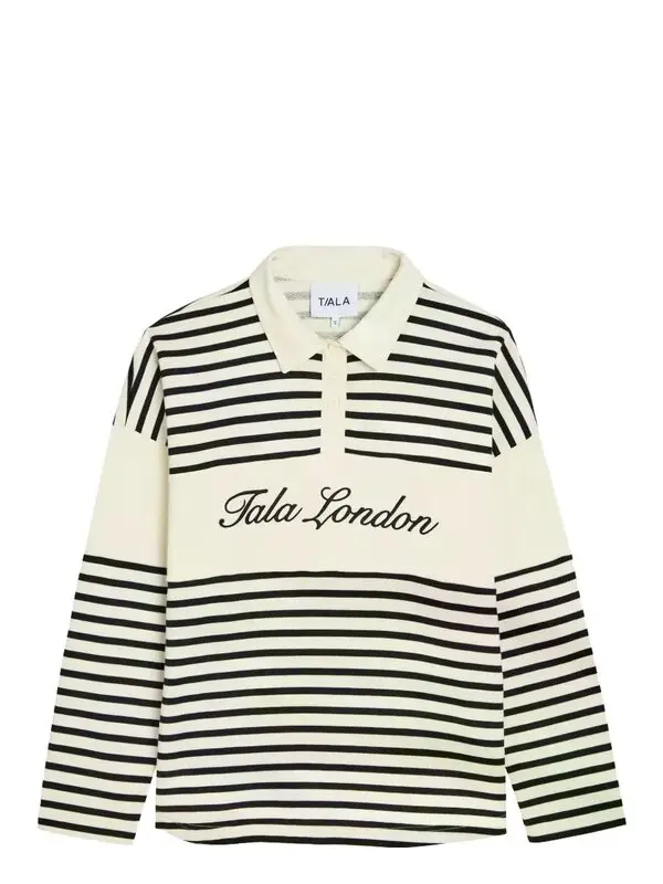 TALA Striped Long-sleeve Polo Shirt - Neutrals