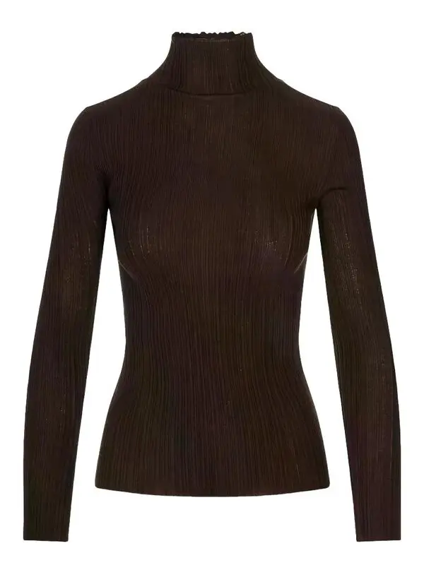 Agnona Ribbed-knit Scalloped-edge Sweater - Brown