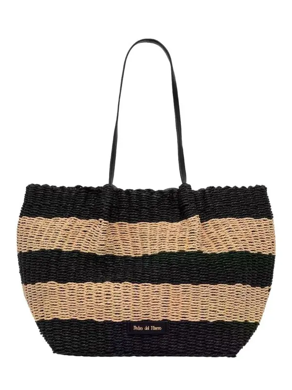 PEDRO DEL HIERRO Striped Woven Beach Bag - Black