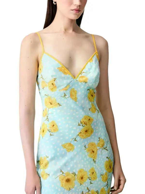 NEVER FULLY DRESSED Floral-print Rosette-detail Maxi Dress - Blue
