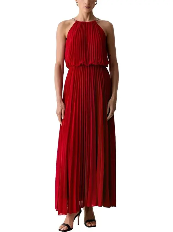 MORGAN Pleated Maxi Dress - Red