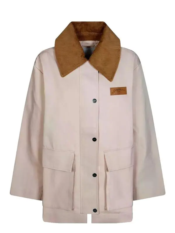 GANNI Corduroy-collar Twill Jacket - Neutrals