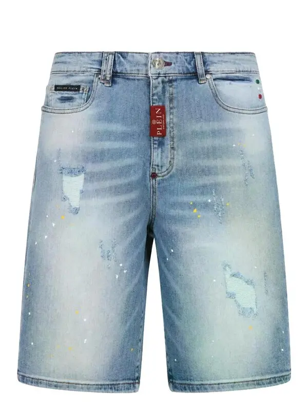 Philipp Plein Paint-splatter Distressed-effect Shorts - Blue
