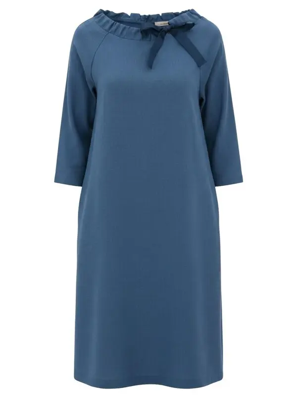 LEMUSE Stonewashed European Linen Dress With Adjustable Ribbon Bow - Blue