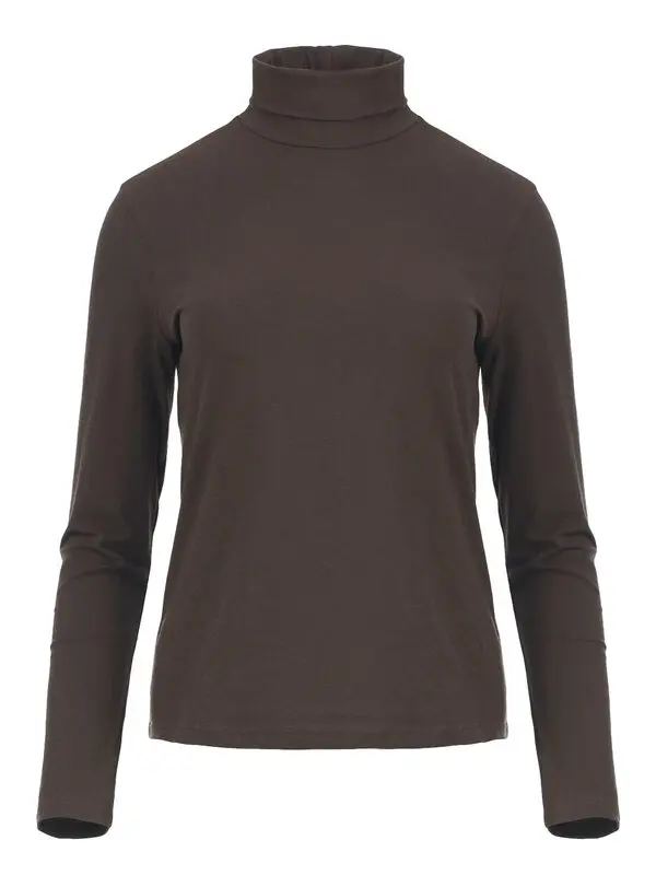 CONQUISTA Long Sleeve Turtle Neck Top - Brown