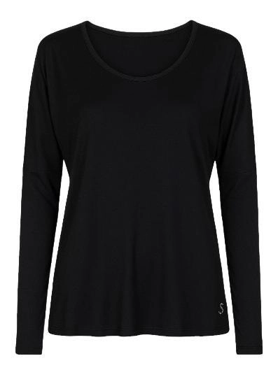 CONQUISTA Long Batwing Sleeve Top With Rhinestone Detail - Black