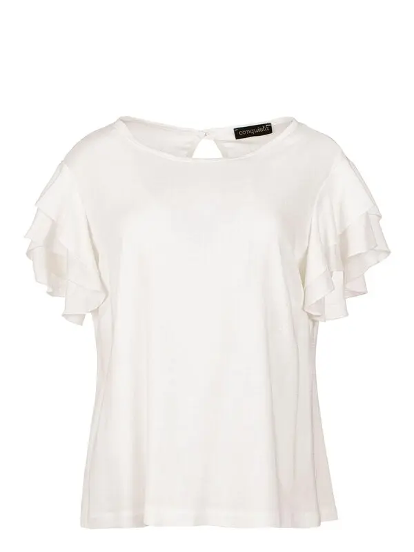 CONQUISTA Ecru Frill Detail Sleeveless Top - Beige