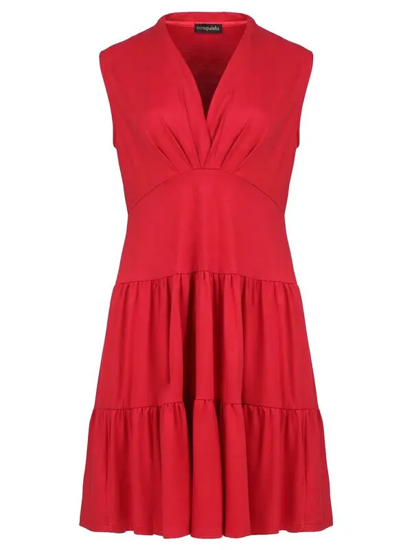 CONQUISTA Sleeveless V-neck Jersey Dress - Red