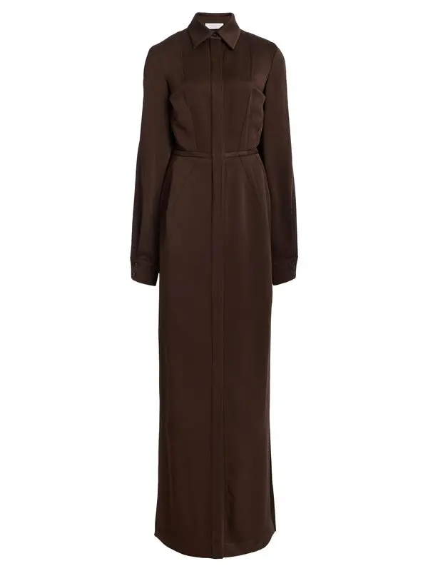 Michael Kors Techno Satin Maxi Dress With Slit Sleeves - Brown