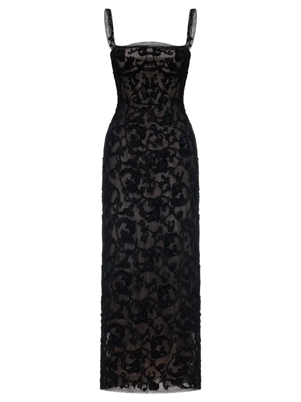 MONTSAND Straight-neck Bodice Midi Dress - Black