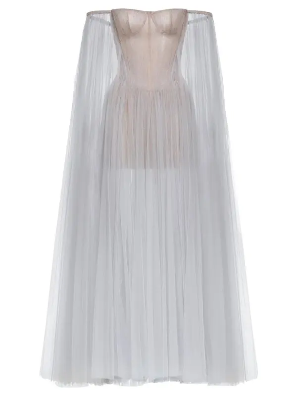 MONTSAND Tulle Off-shoulder Maxi Dress - Grey
