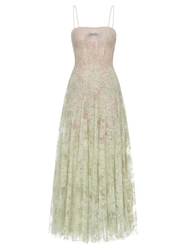 MONTSAND Straight-neck Cotton-blend Pleated Midi Dress - Light Wash
