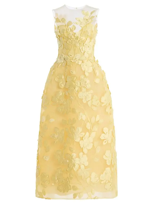 Monique Lhuillier Floral Embroidered Dress - Yellow