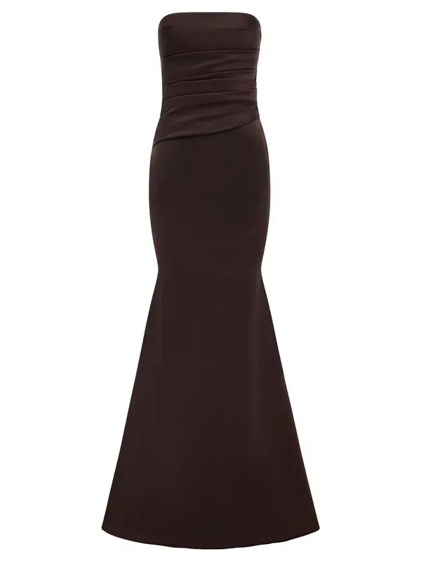 Alex Perry Strapless Drape Gown In Satin Crepe - Brown