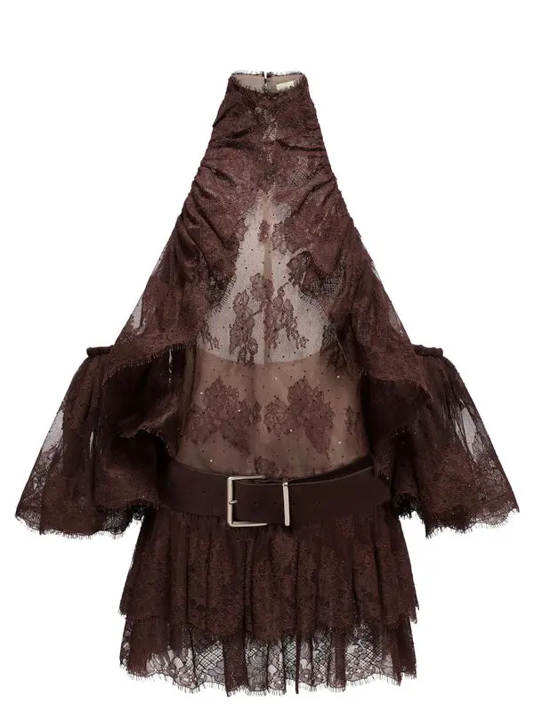 MONTSAND Ruffled High-neck Mini Dress - Brown