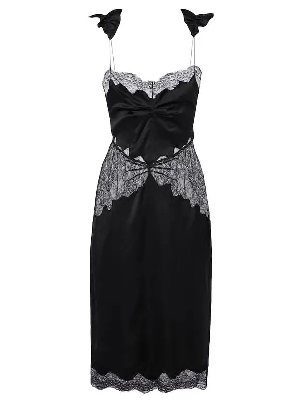 Attico Lace-trimmed Satin Midi Dress - Black