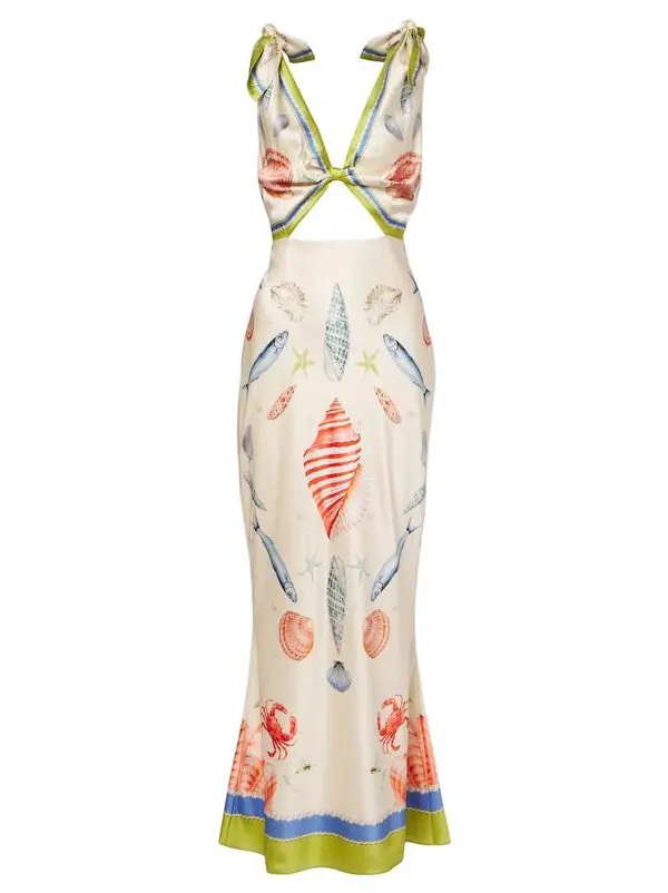 Retrofete Carlotte Printed Silk-blend Satin Maxi Dress - Multicoloured