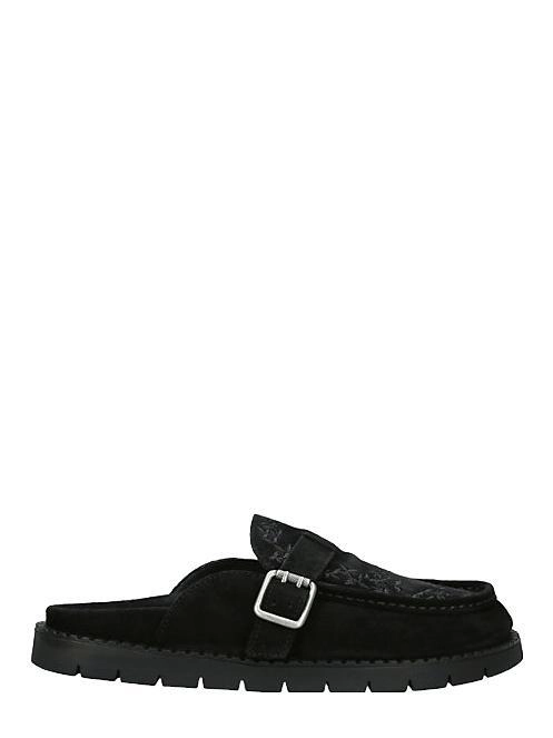 DUKE + DEXTER Winston Embroidered Backless Suede Mules - Black
