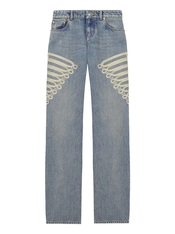 Alexander McQueen Metallic-frogging Straight Jeans - Blue