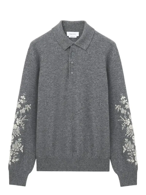 Alexander McQueen Wool Embroidered Polo Jumper - Silver