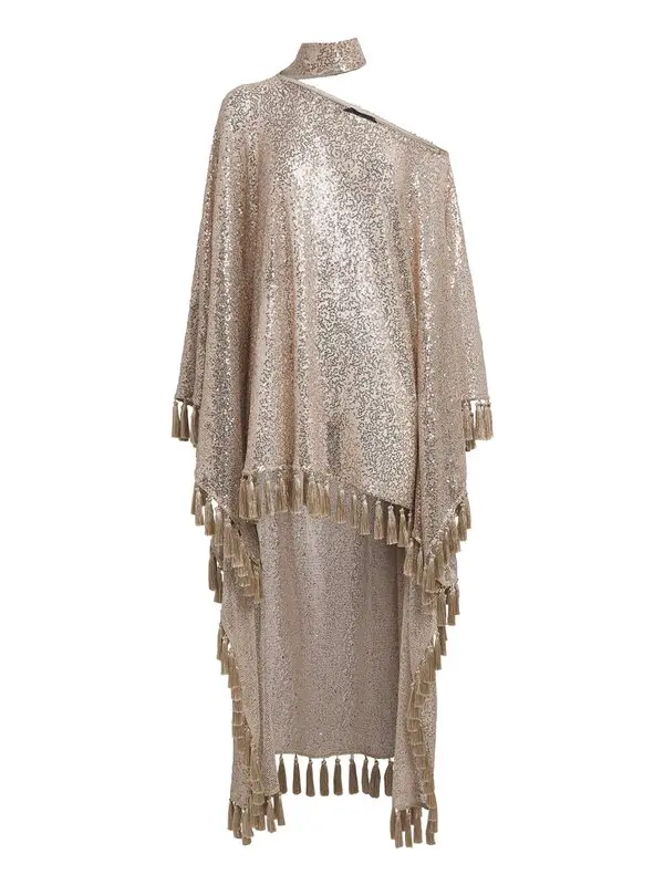 TALLER MARMO Sequin Fringed Trebbia Disco Kaftan Mini Dress - Silver
