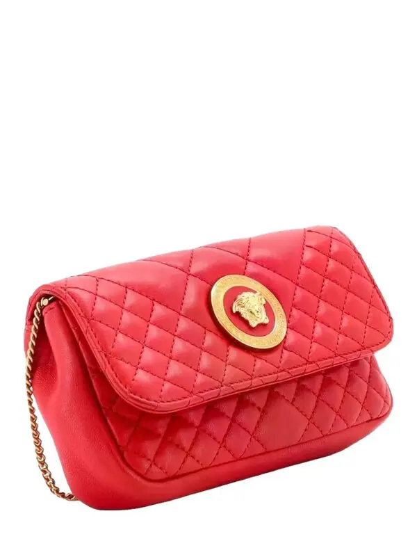 Versace Medusa Icon Chain Flap Quilted Leather Mini Crossbody Bag - Red