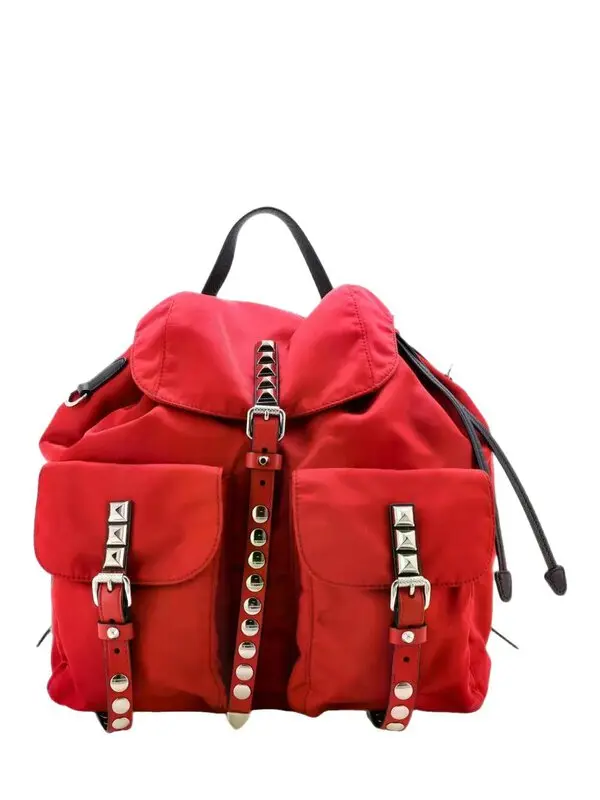 Prada New Vela Tessuto With Studded Leather Backpack - Red