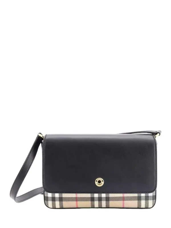 Burberry Leather And Vintage Check Coated Canvas Small Shoulder Bag - Black