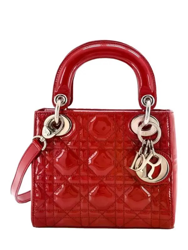Dior Lady Bag Cannage Quilt Patent Mini Satchel - Red