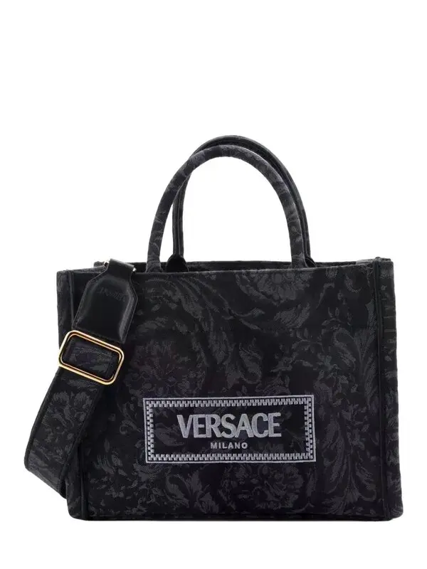 Versace Athena Convertible Barocco Jacquard Small Tote Bag - Black